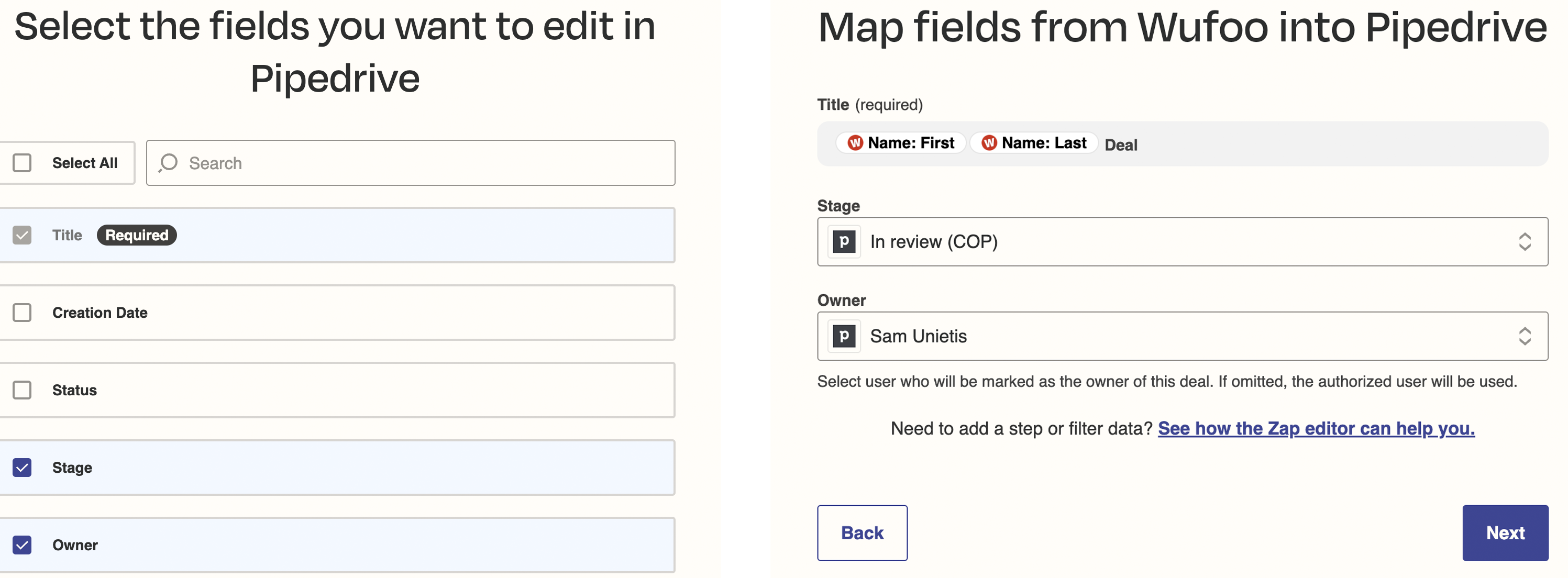 Zapier - Crear tratos en Pipedrive a través de formularios de Wufoo - Knowledge Base | Pipedrive